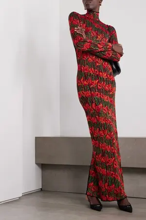 Emilio Pucci Open-back Jacquard-knit Turtleneck Maxi Dress - Red