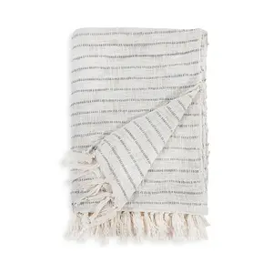 POM POM AT HOME Jojo Handwoven Cotton Oversized Throw Blanket - Ivory/ Blue Grey