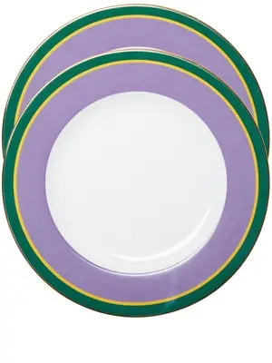La DoubleJ Striped Porcelain Dinner Plates - White