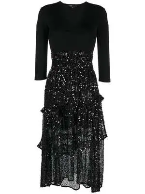Maje Sequin-embellished Mesh Dress - Black