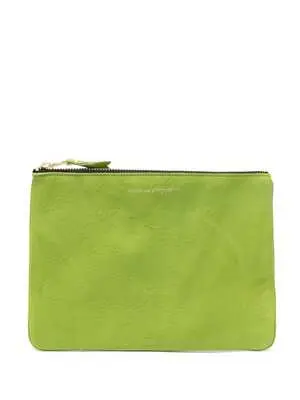 Comme Des Garçons Washed Zip-up Leather Pouch - Green