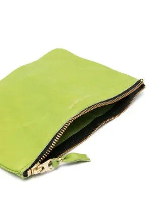 Comme Des Garçons Washed Zip-up Leather Pouch - Green