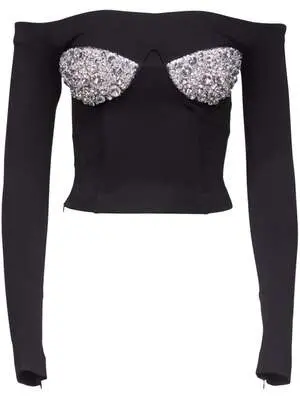 AREA Crystal-embellished Off-shoulder Top