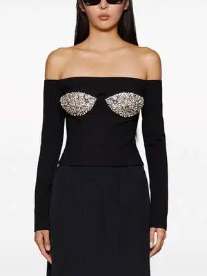 AREA Crystal-embellished Off-shoulder Top