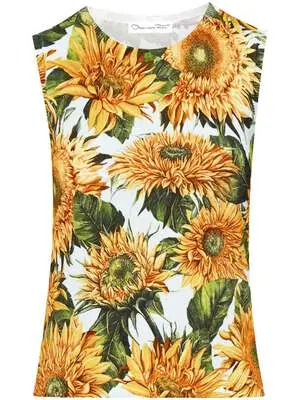 Oscar De La Renta Floral-print Round-neck Tank Top - Yellow