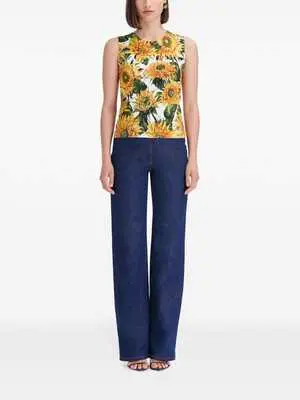 Oscar De La Renta Floral-print Round-neck Tank Top - Yellow