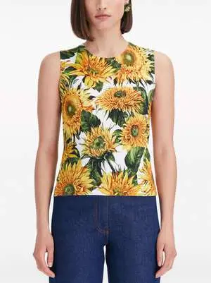 Oscar De La Renta Floral-print Round-neck Tank Top - Yellow