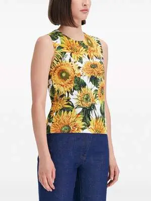 Oscar De La Renta Floral-print Round-neck Tank Top - Yellow