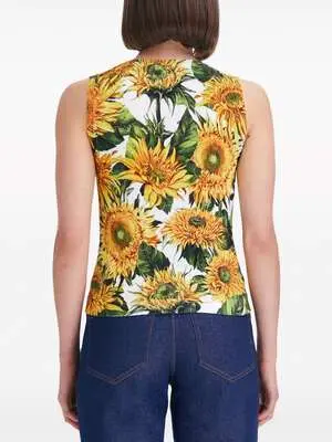 Oscar De La Renta Floral-print Round-neck Tank Top - Yellow