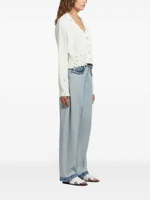 Marni Logo-embroidered Distressed Cardigan - White
