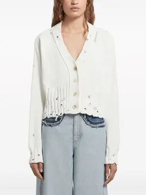 Marni Logo-embroidered Distressed Cardigan - White