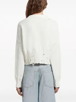 Marni Logo-embroidered Distressed Cardigan - White