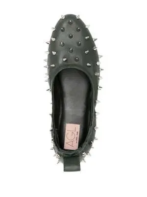 Agl Milly Spike-studded Leather Ballerinas
