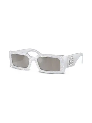 Dolce & Gabbana Crystal-embellished Rectangle Sunglasses - Grey