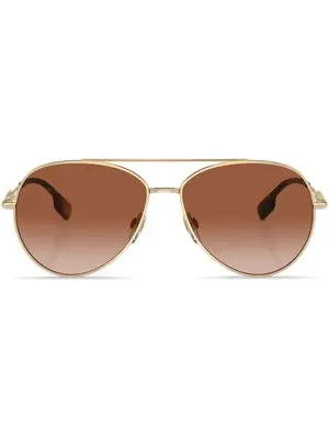 Burberry Logo-plaque Pilot Sunglasses - Gold