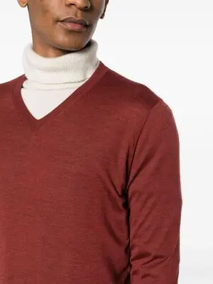 Colombo Fine-knit V-neck Jumper - Red