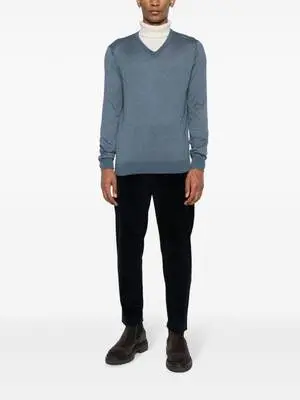 Colombo Fine-knit V-neck Jumper - Blue