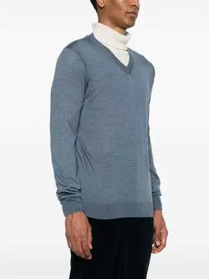 Colombo Fine-knit V-neck Jumper - Blue