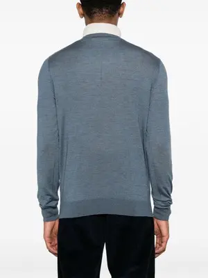 Colombo Fine-knit V-neck Jumper - Blue