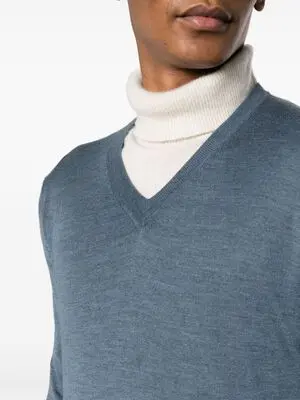 Colombo Fine-knit V-neck Jumper - Blue