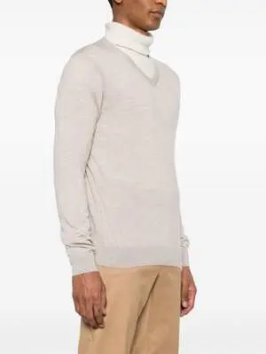 Colombo Fine-knit V-neck Jumper - Neutrals