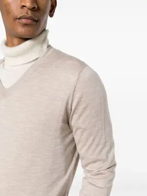 Colombo Fine-knit V-neck Jumper - Neutrals