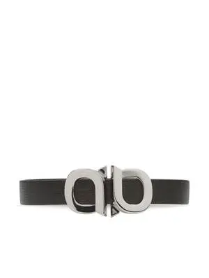 FERRAGAMO Gancini Buckle Leather Bracelet - Black