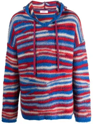 ERL Striped Intarsia-knit Hoodie - Blue