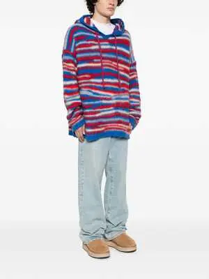 ERL Striped Intarsia-knit Hoodie - Blue