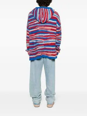 ERL Striped Intarsia-knit Hoodie - Blue