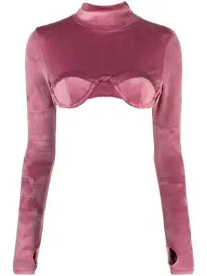 Gcds Velvet-finish High-neck Top - Pink