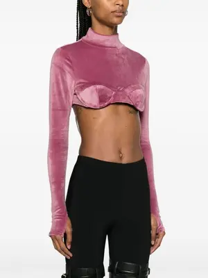 Gcds Velvet-finish High-neck Top - Pink
