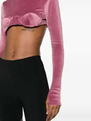 Gcds Velvet-finish High-neck Top - Pink