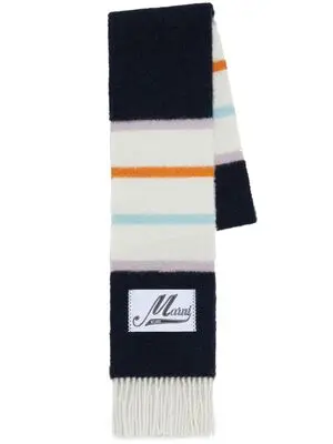 Marni Logo-patch Striped Scarf - White
