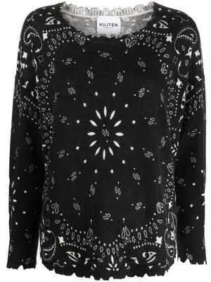 KUJTEN Mela Bandana-print Cashmere Jumper - Black