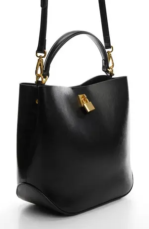 Mango Padlock Faux Leather Shopper Bag