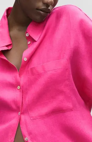 Mango Pocket Linen Short Sleeve Button-up Shirt