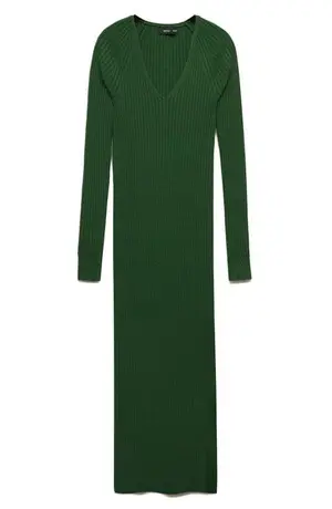 Mango Long Sleeve Ribbed Sweater Dress In Green - 30% Off | Editorialist