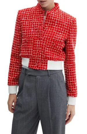 Mango Check Tweed Bomber Jacket