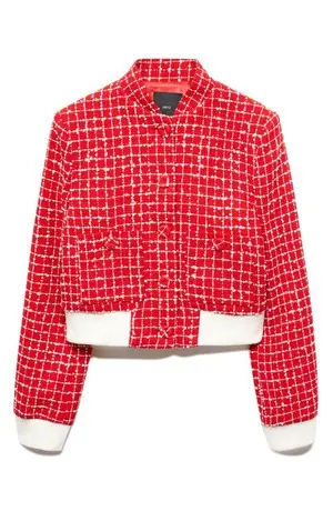 Mango Check Tweed Bomber Jacket