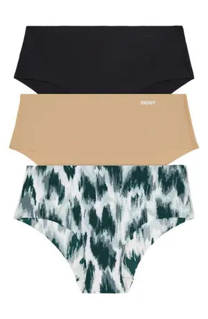Dkny Litewear Cut Anywear 3-pack Hipster Panties - Black/glow/animal Ikat Print