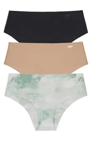 Dkny Litewear Cut Anywear 3-pack Hipster Panties Black/glow/soft Spray