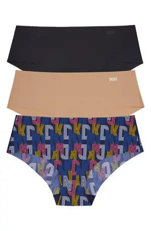 Dkny Litewear Cut Anywear 3-pack Hipster Panties Black/glow/striped Logo