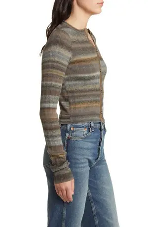 RE/DONE Space Dye Stripe Rib Crop Wool Cardigan