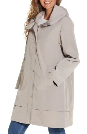 Gallery Water-resistant Hooded Rain Coat - Pebble