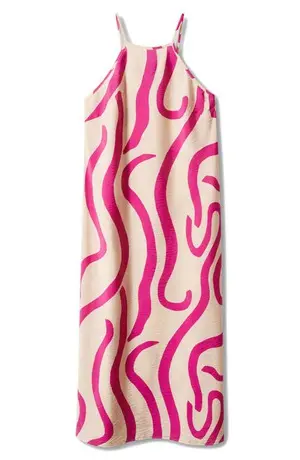 Mango Print Hammered Satin Maxi Dress