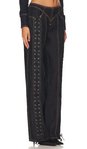 Lioness Daydream Tie Up Jeans In Dark Wash Denim