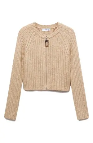 Mango Ribbed Zip-up Cardigan