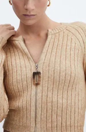 Mango Ribbed Zip-up Cardigan