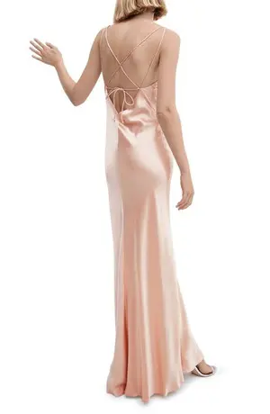 Mango Satin Open Back Slipdress